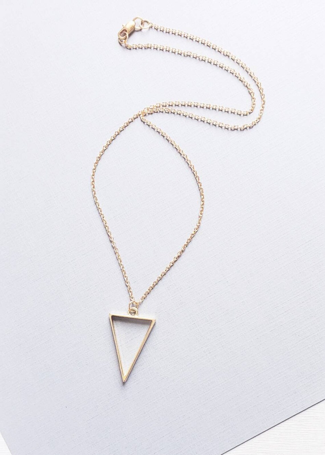 Gold Triangle Pendant Necklace Gold Minimalist Necklace Long | Etsy