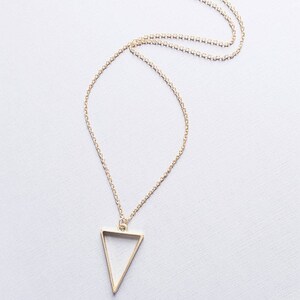 Gold Triangle Pendant Necklace| Gold Minimalist Necklace| Long Gold ...