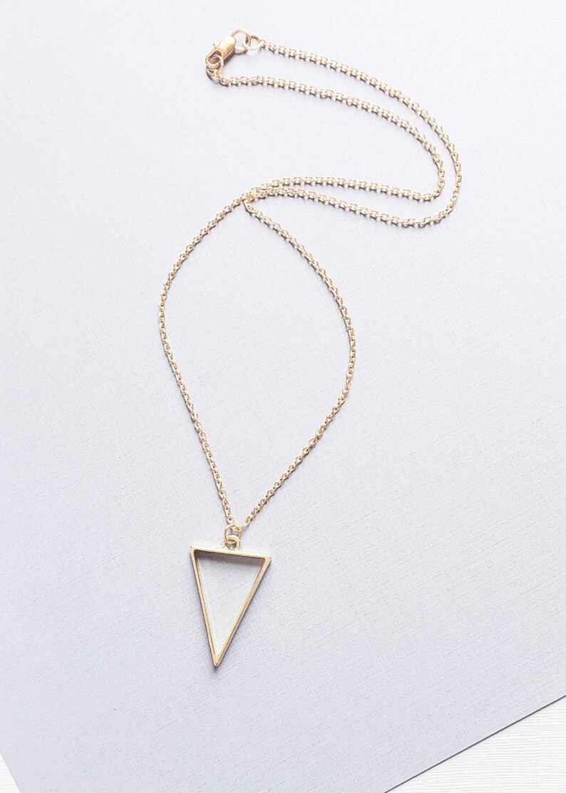 Gold Triangle Pendant Necklace Gold Minimalist Necklace Long - Etsy