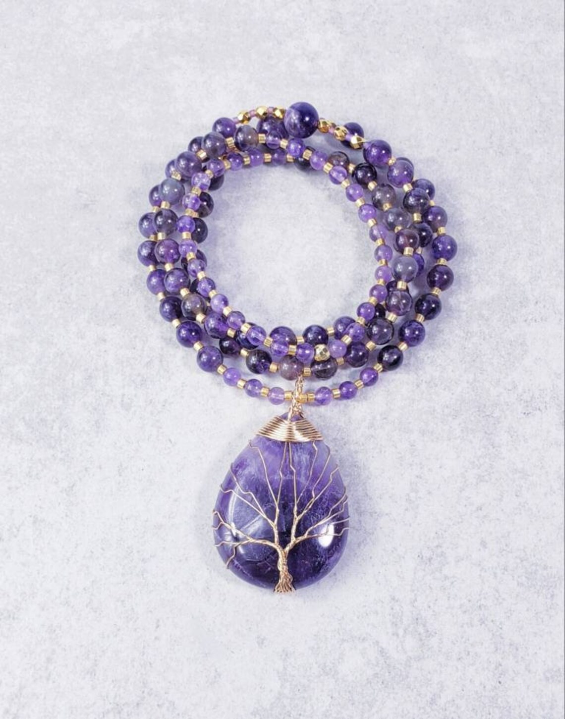 AMETHYST TREE of LIFE Pendant Necklace Amethyst Gold Hematite - Etsy