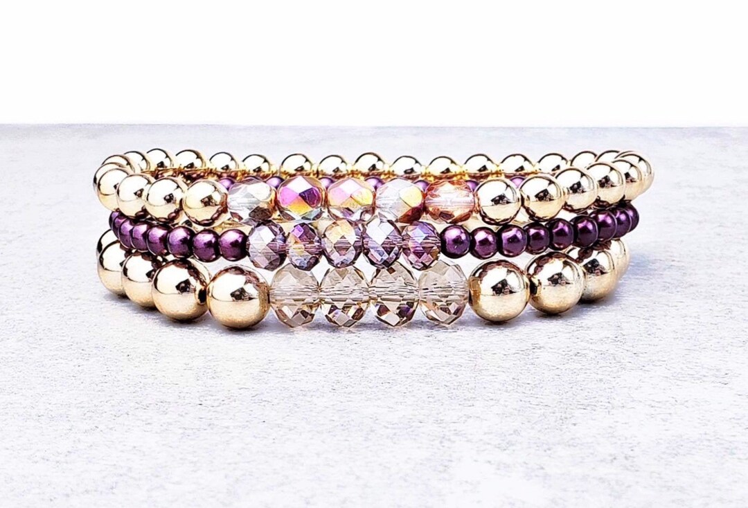 Bracelet Stack Gold Bead Bracelet Pearl Crystal Bracelet - Etsy