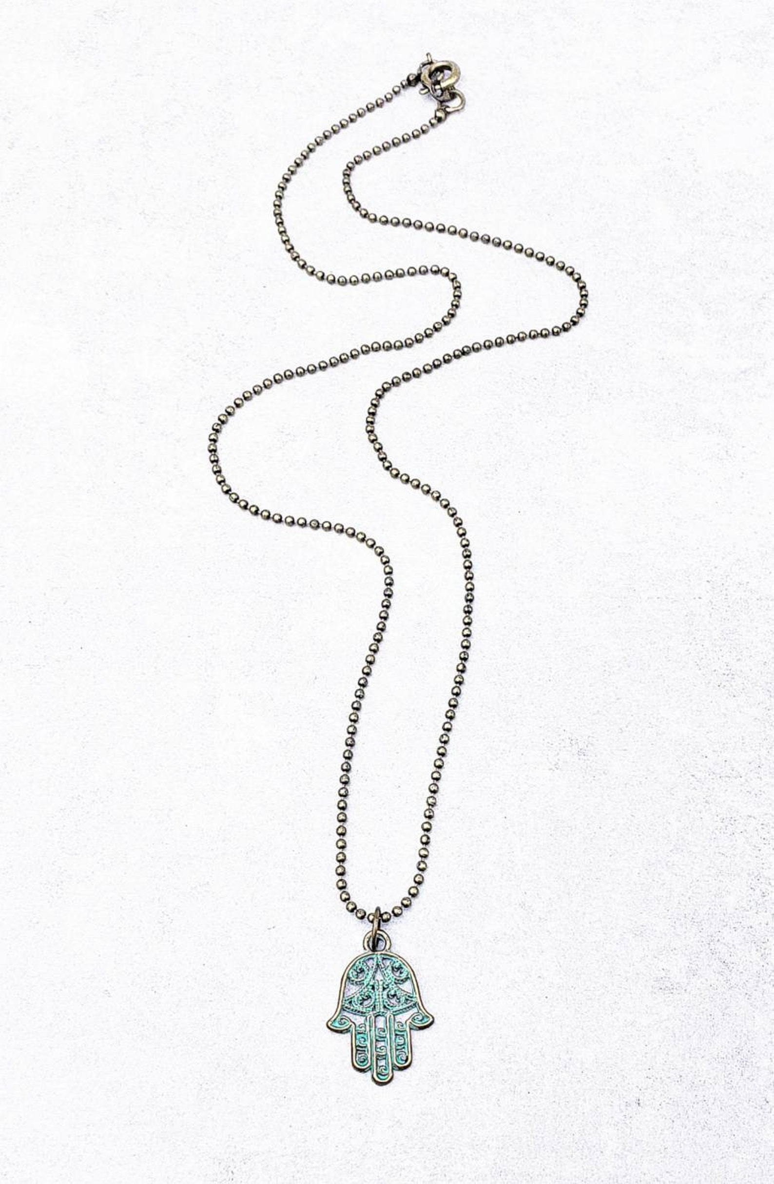 Bronze Turquoise Patina Hamsa Hand Charm Necklace Hamsa Evil | Etsy