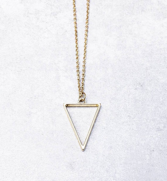 Gold Triangle Pendant Necklace Gold Minimalist Necklace Long | Etsy