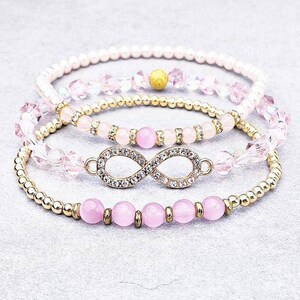 Infinity Jewelry Set Gold Infinity Delicate Necklace Gold Infinity Pink ...
