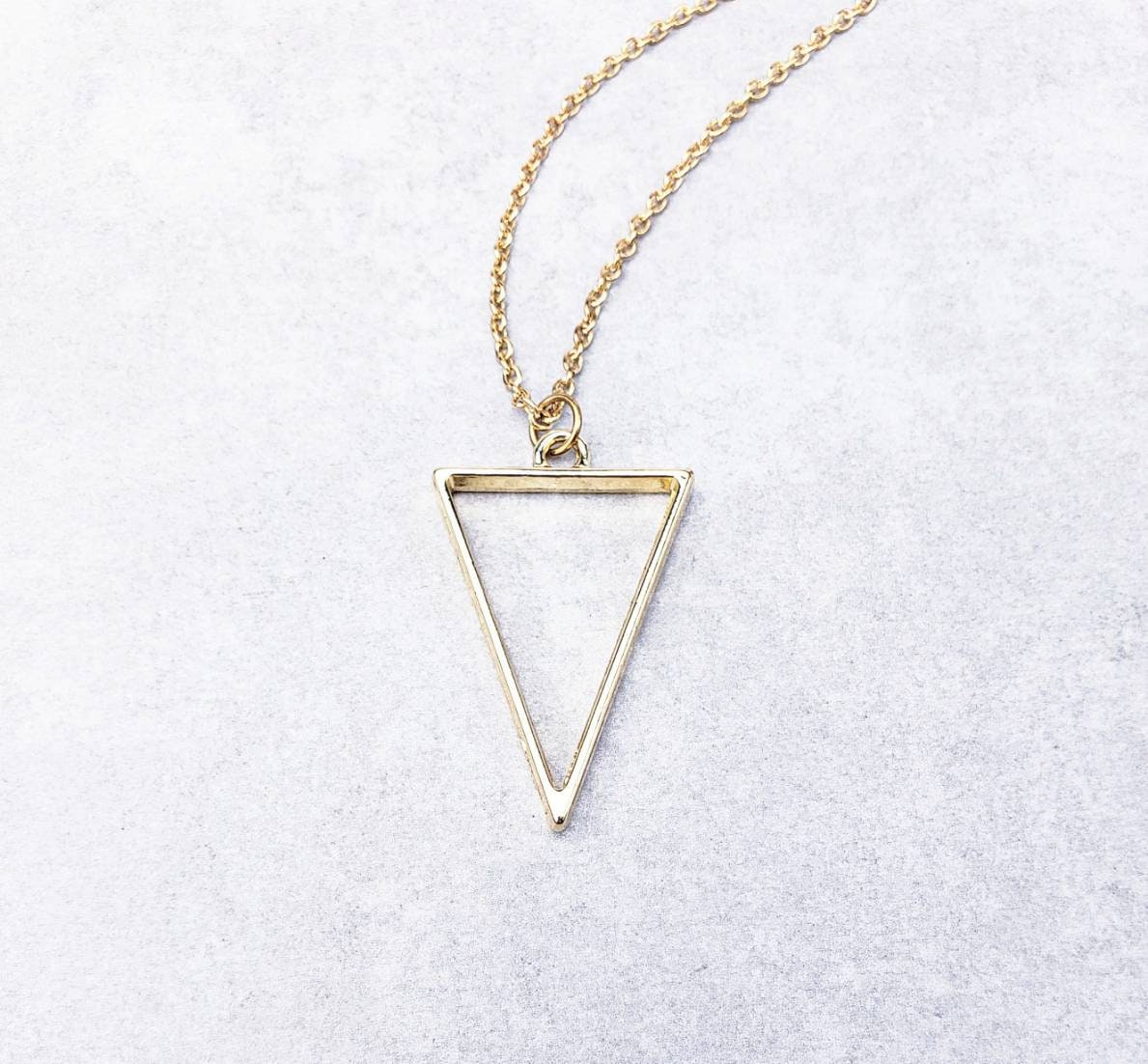 Gold Triangle Pendant Necklace Gold Minimalist Necklace Long | Etsy