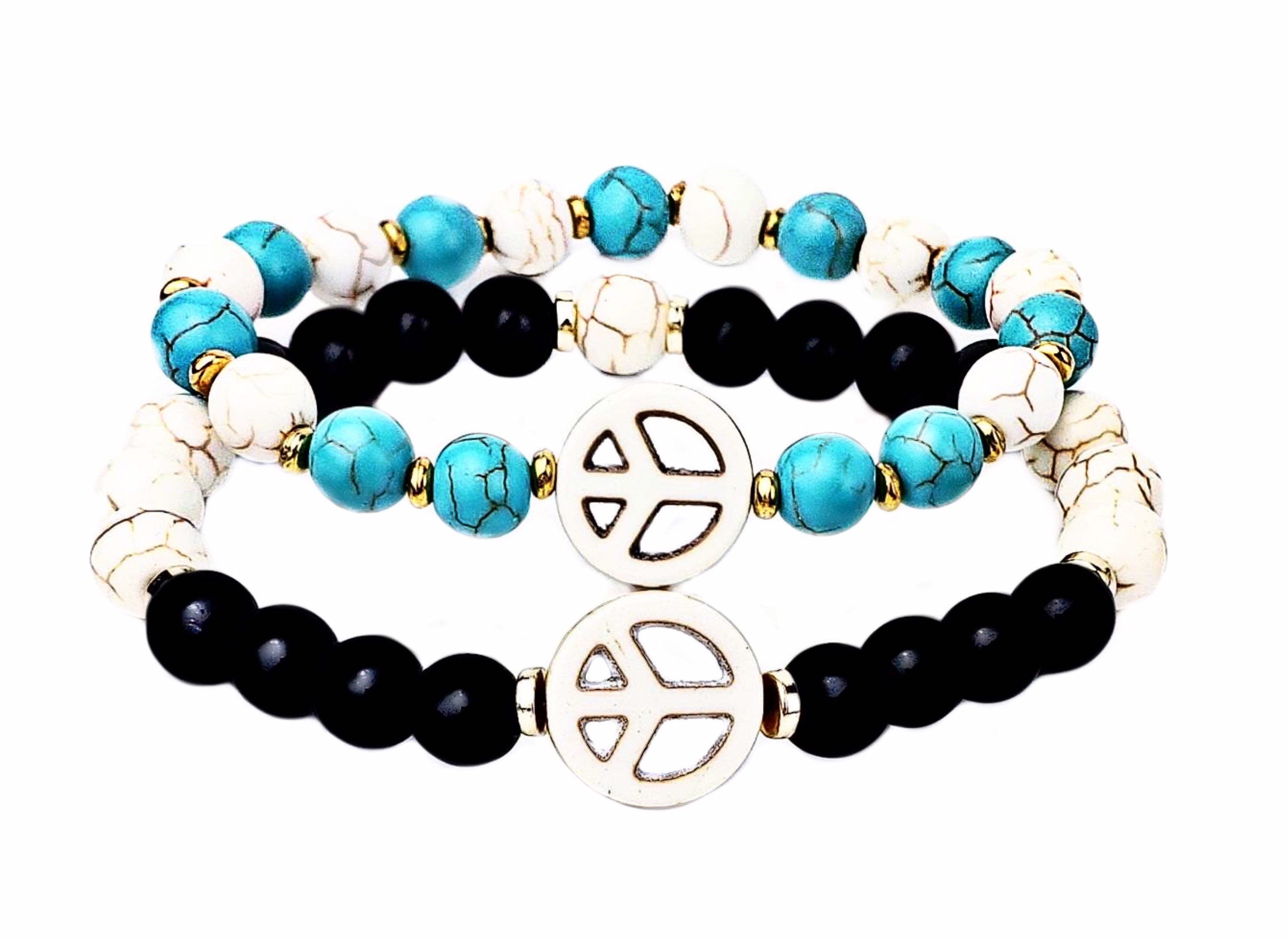 Couples Partners Bracelet Set Peace Sign Friendship Bracelet | Etsy