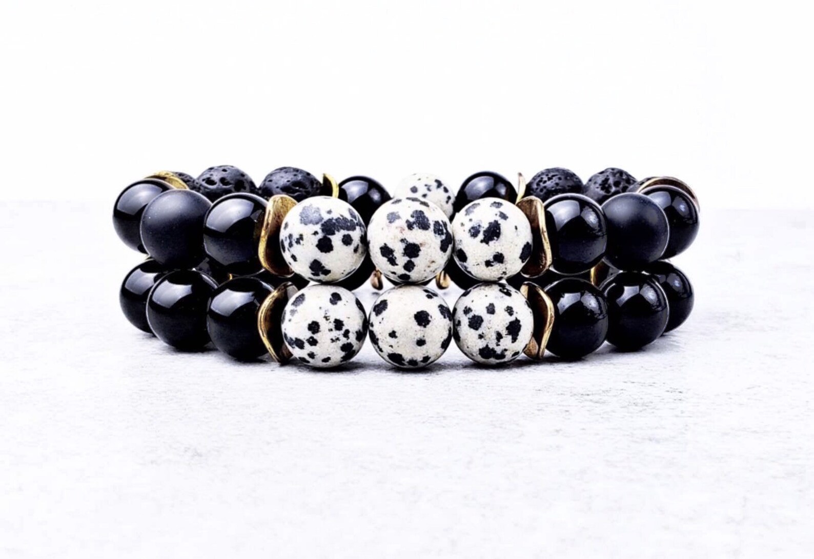 Oil Diffuser Bracelets| Dalmatian Jasper Black Obsidian Matte Black ...