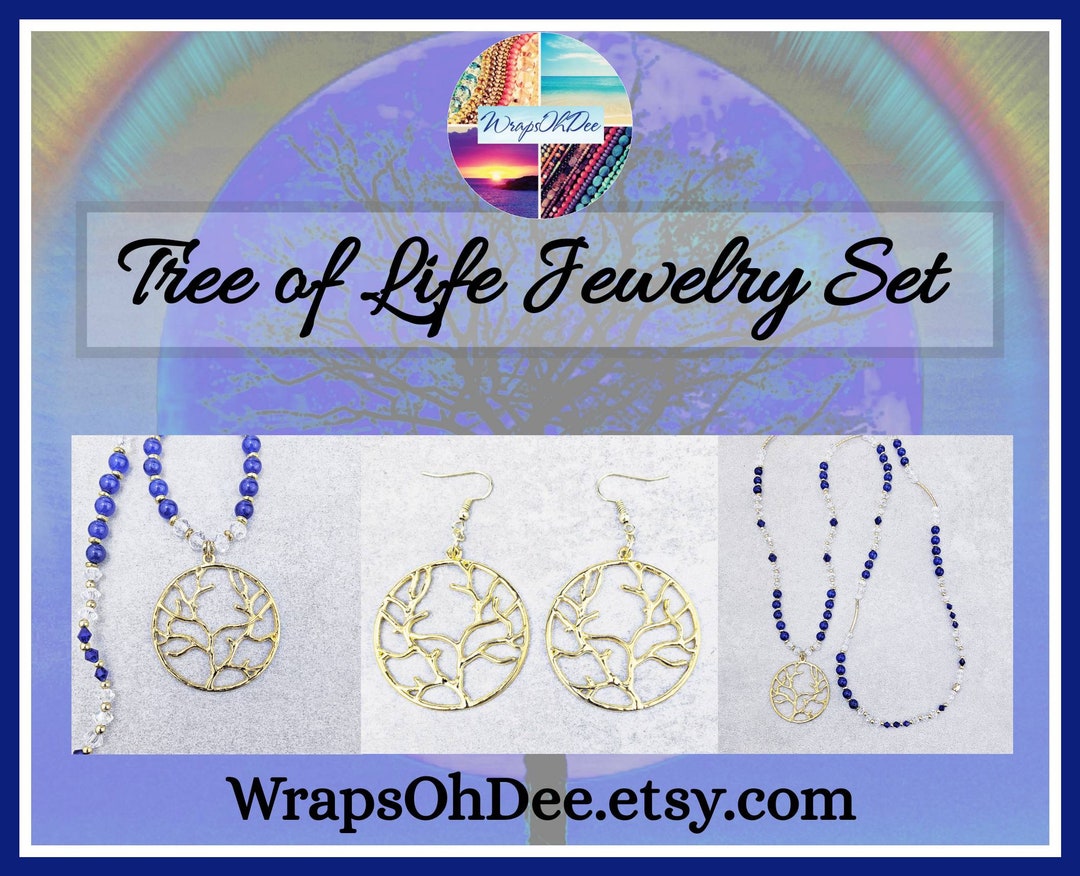 Tree of Life Jewelry Set Gold Tree of Life Earrings Blue Aventurine ...