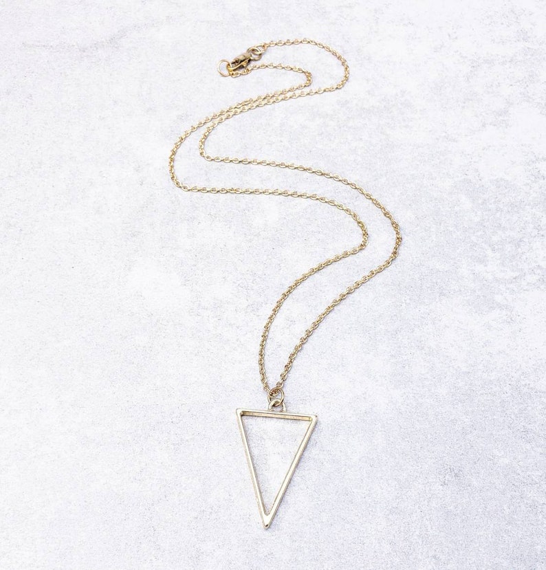 Gold Triangle Pendant Necklace Gold Minimalist Necklace Long - Etsy