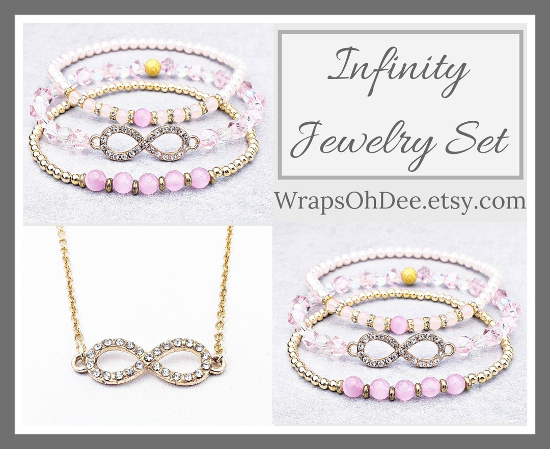 Infinity Jewelry Set Gold Infinity Delicate Necklace Gold Infinity Pink ...