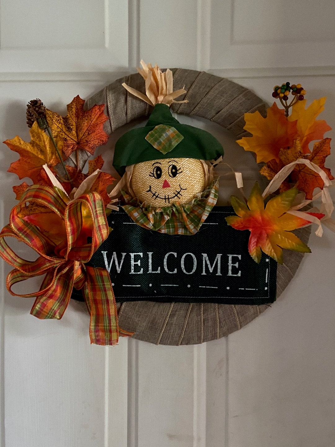 Fall Welcome Wreath, Fall Scarecrow Wreath, Thanksgiving Wreath, Fall ...