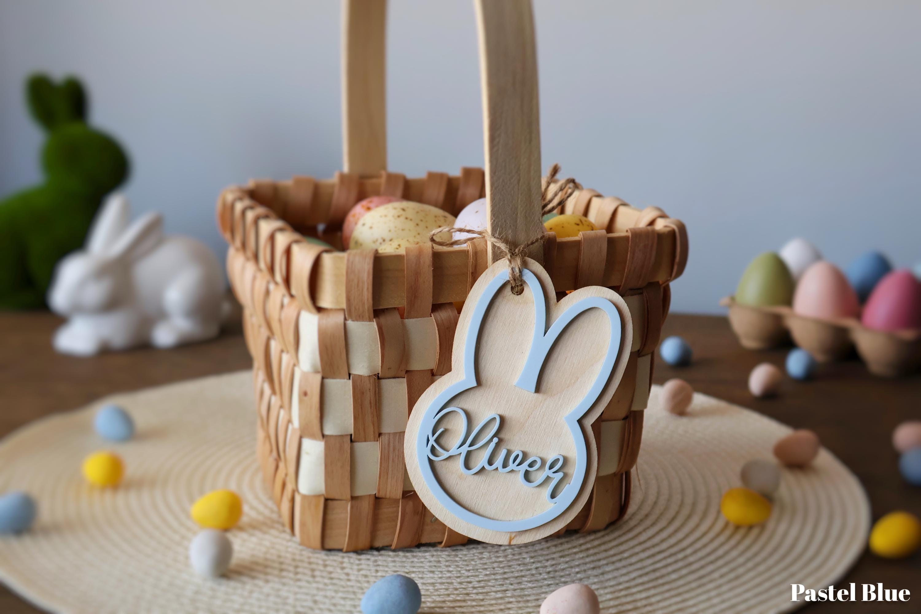 Personalized Easter Basket Name Tag: Double Layer Bunny Charm - Etsy