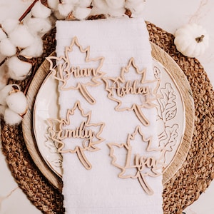 Personalized Wood and Acrylic Leaf Place Cards: Rustic Thanksgiving ...