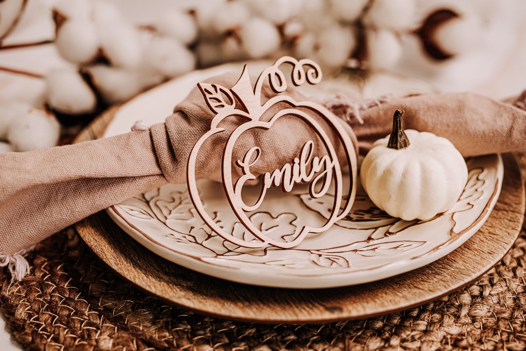 Thanksgiving Pumpkin Place Card, Fall Gift, Wood Rustic Name Tag ...