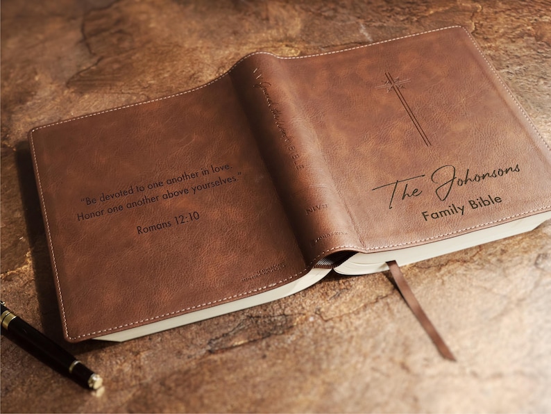Personalized NIV Wedding Bible Guest Book, Engraved Leather Family ...