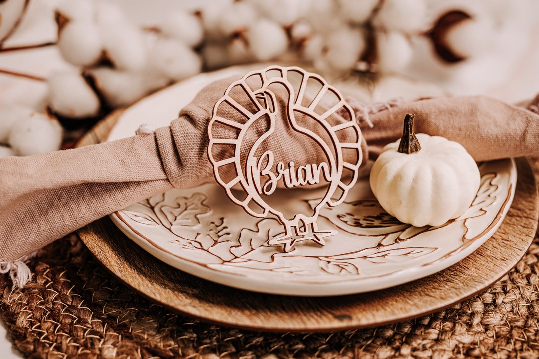 Personalized Wood Turkey Place Card: Rustic Thanksgiving Name Tag - Etsy