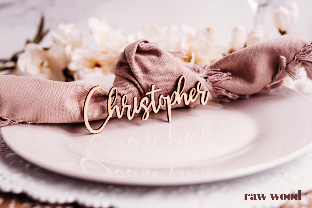 Wedding Place Cards, Birthday Name Tags, Wooden Table Decor, Gold Guest ...