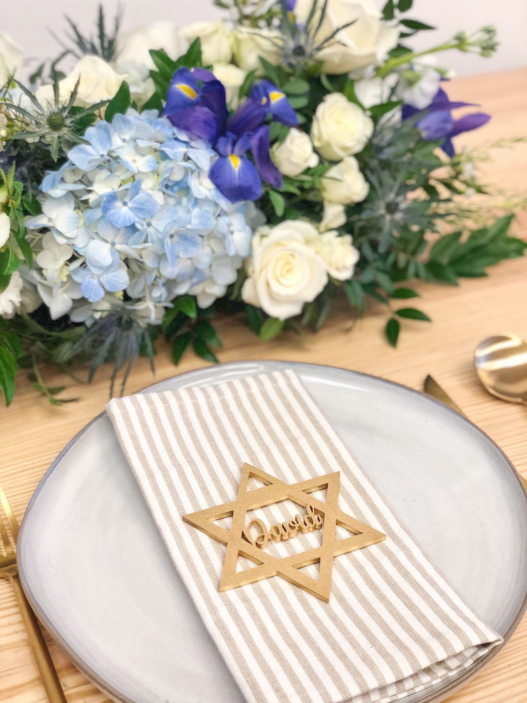 Passover Name Tags, Wood Star of David Place Tag, Rosh Hashanah ...