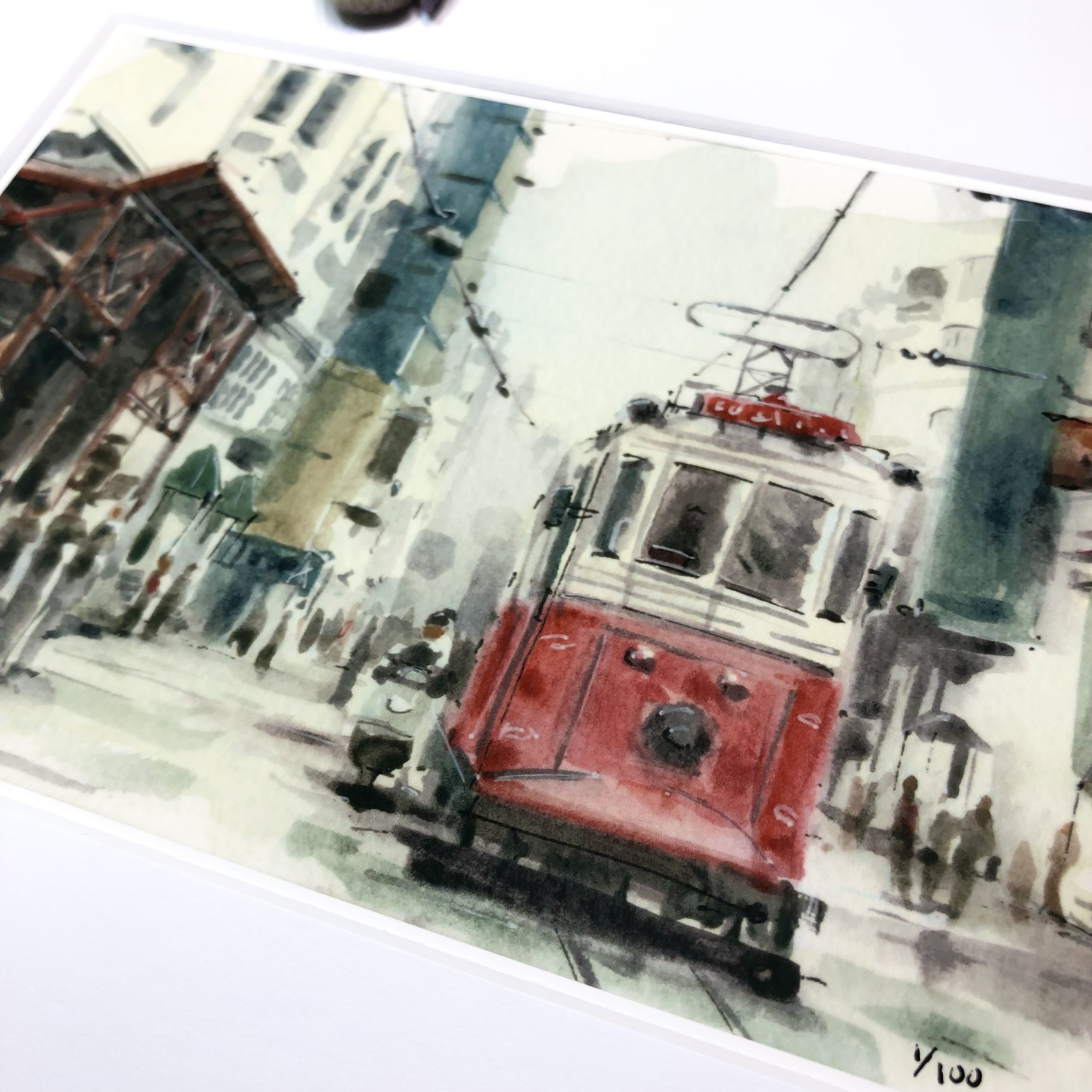 Uptown Dallas Street Trolley Wall Art Watercolor Painting Print - Etsy