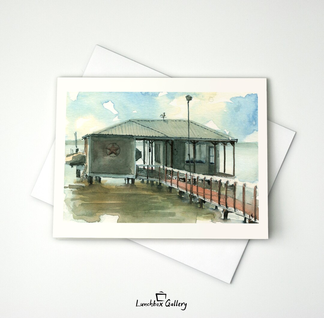 Lake Boat Dock Watercolor Notecard Set Blank Stationery Thank You Cards ...