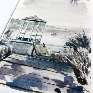 Lake Dock Wall Art Watercolor Painting Print - Etsy