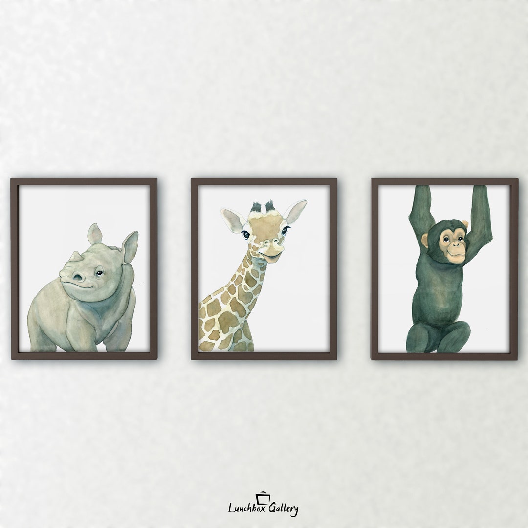 Zoo Animal Safari Nursery Décor Set of 3, Jungle Animal Lion, Tiger ...