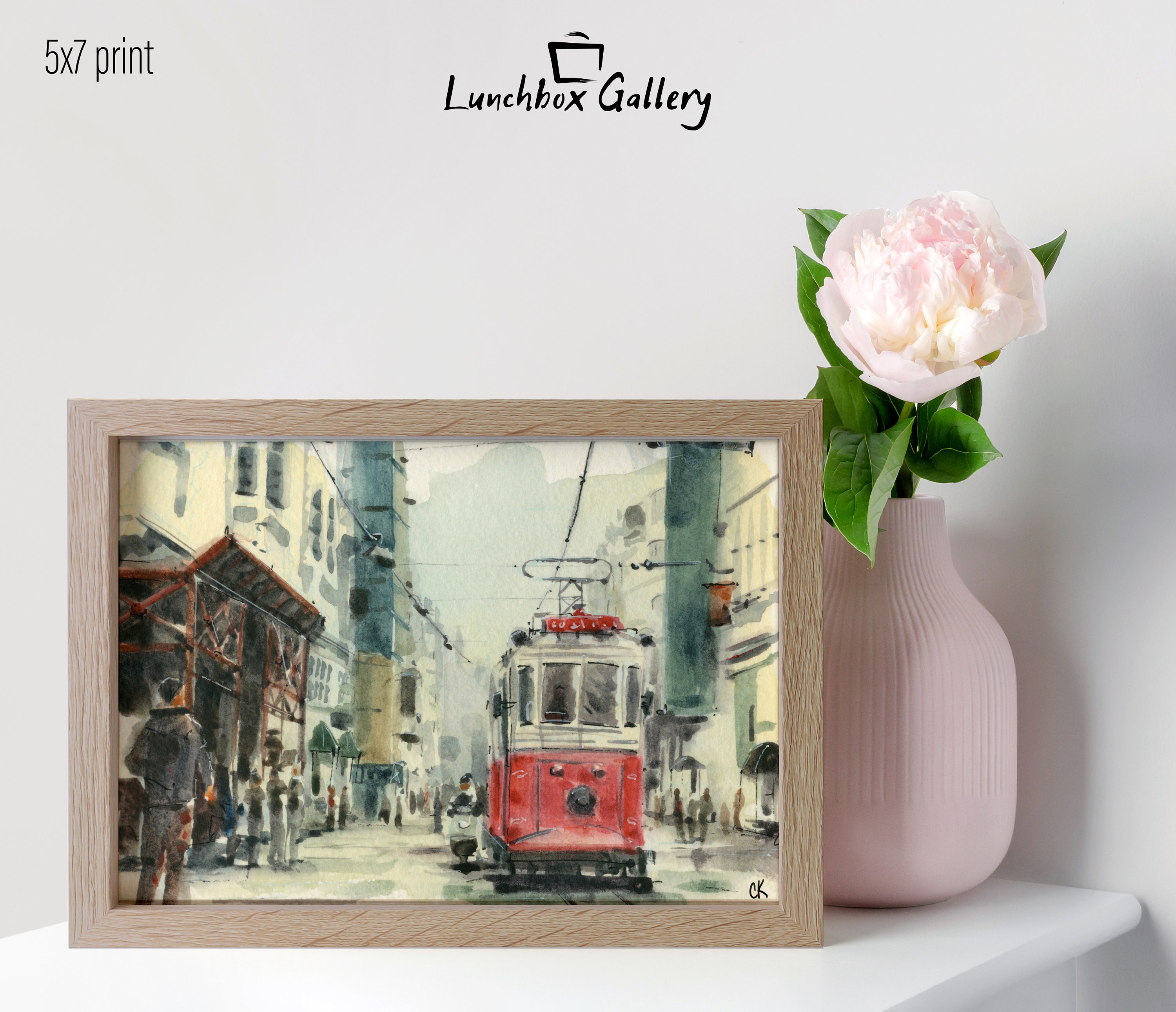 Uptown Dallas Street Trolley Wall Art Watercolor Painting Print - Etsy