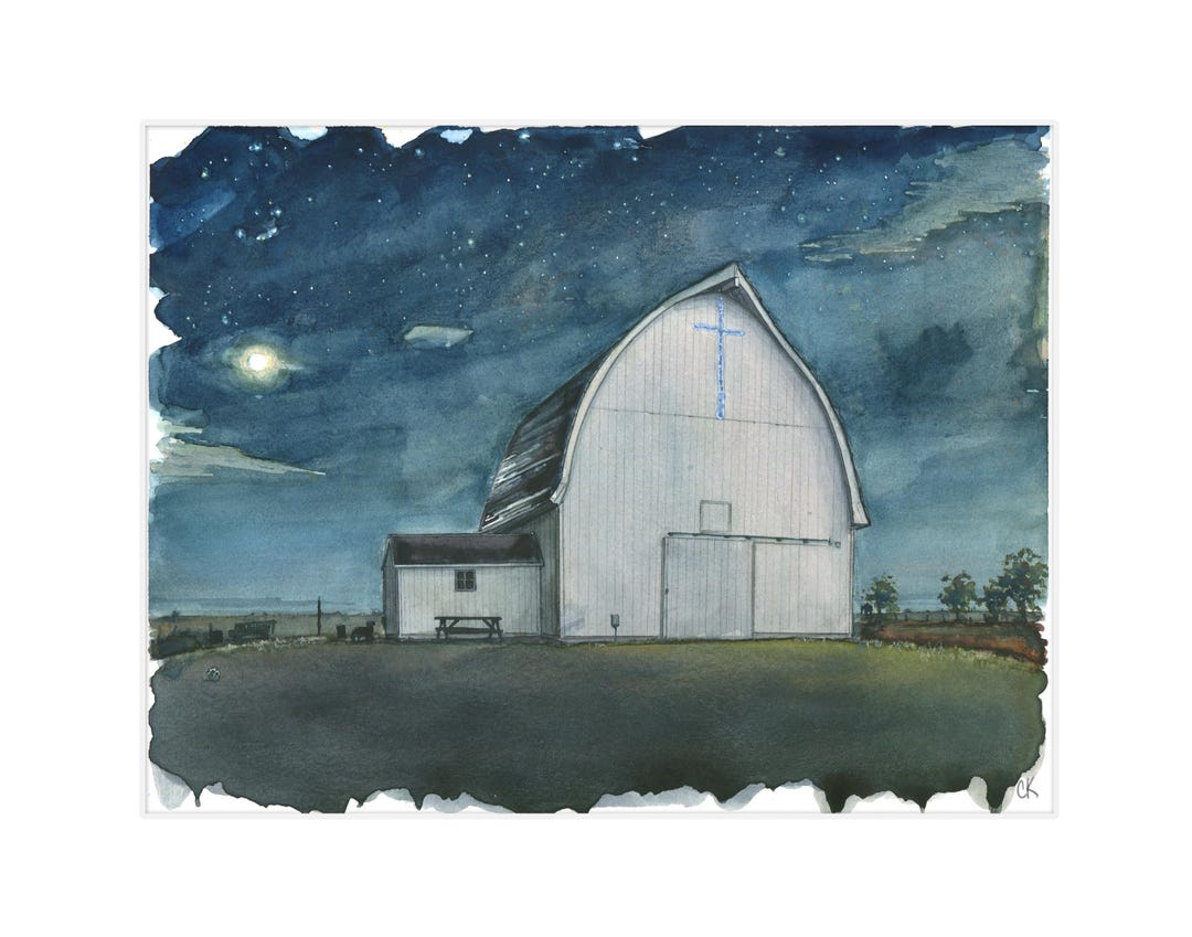 Barn Christian Farm Wall Art Landscape Watercolor Painting Print - Etsy
