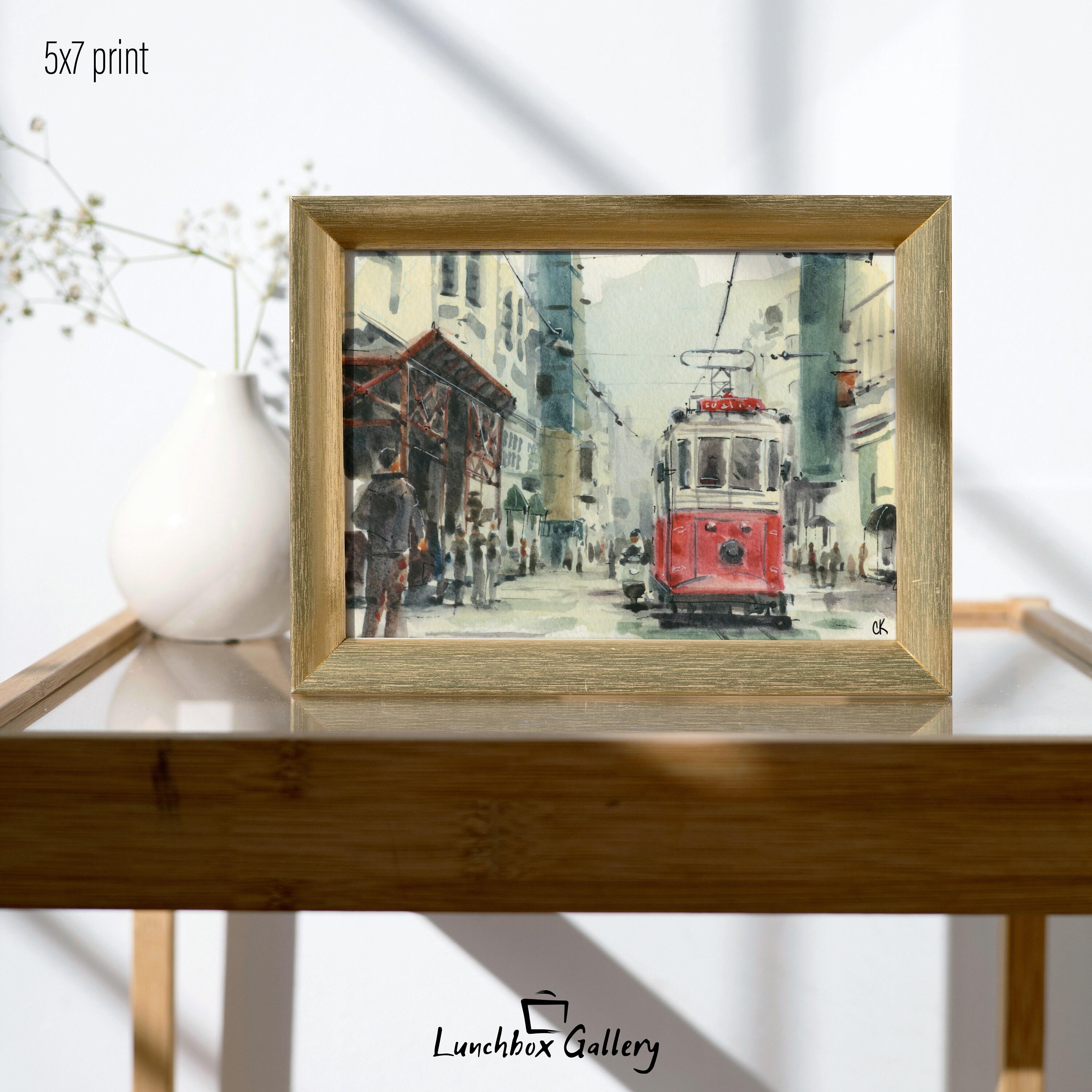 Uptown Dallas Street Trolley Wall Art Watercolor Painting Print - Etsy