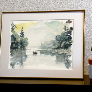 Lake Landscape Watercolor Painting Print - Etsy