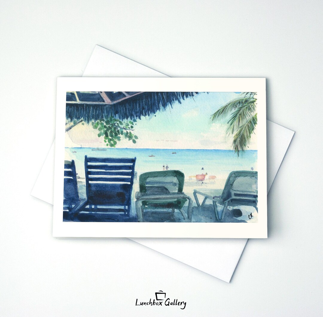 Beach Watercolor Notecards – Coastal Stationery Set, Blank Greeting Cards, Beach Vacation Thank ...