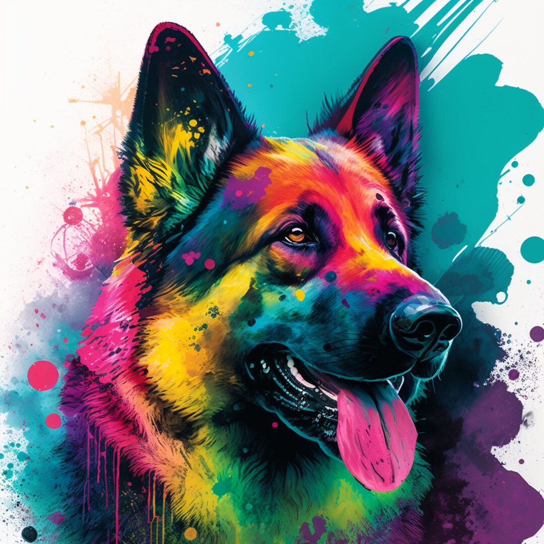 Colorful German Shepherd Art Print: Abstract Dog Portrait (digital ...