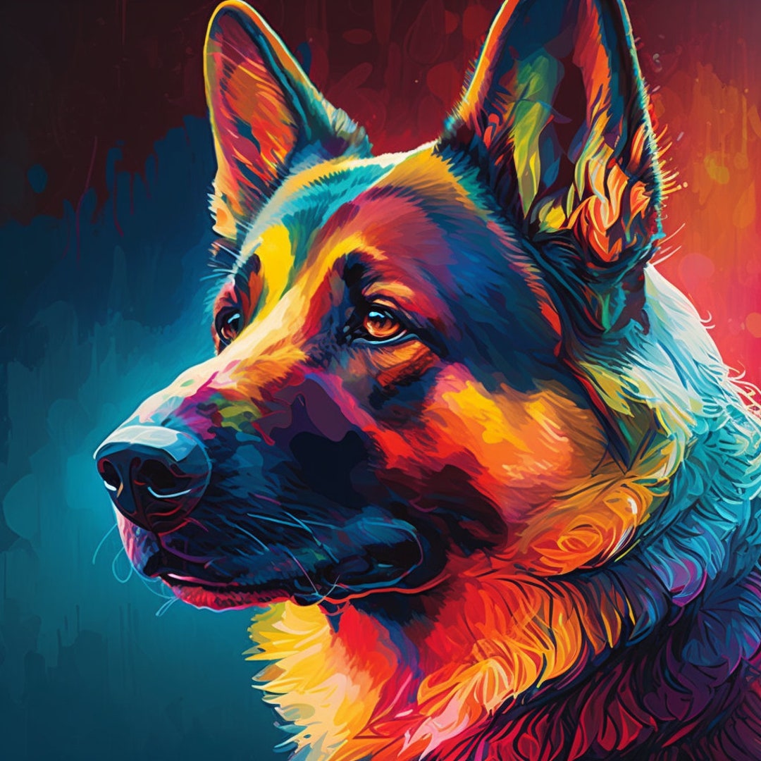 Colorful German Shepherd Art Print: Abstract Dog Portrait (digital ...