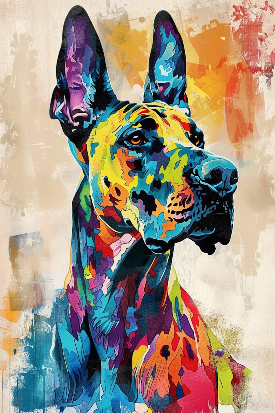 Colorful Dane Art Print | Abstract Dog Portrait (digital Download - Etsy