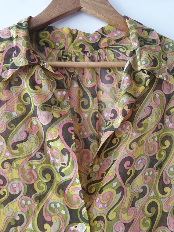 Vintage 1970s Psychedelic blouse, 1970s sheer crop to… - Gem