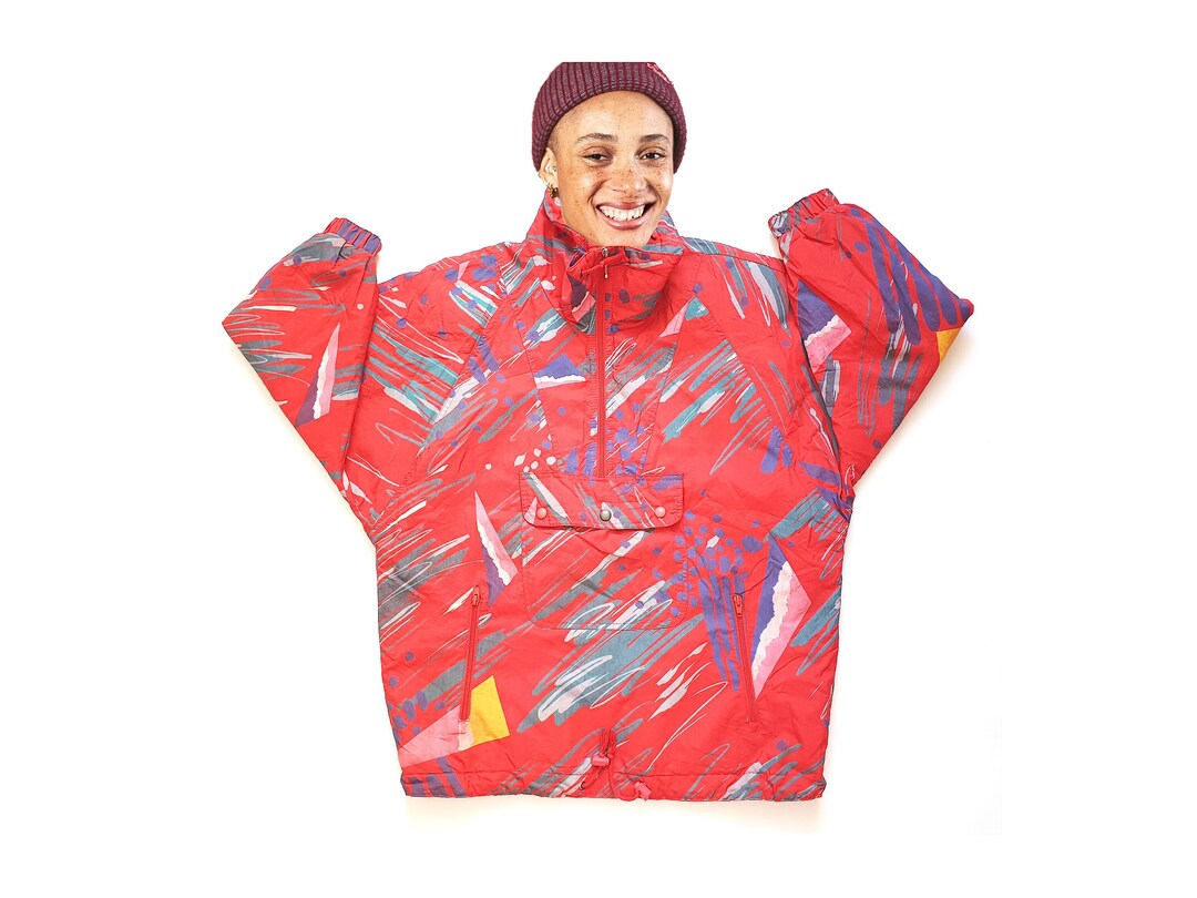 Vintage 1980's New Wave Ski Jacket, Abstract Print Puffer Jacket, 80s ...