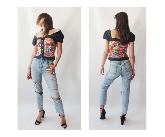 The ultimate 80s party top / Vintage 1980s multicolor… - Gem