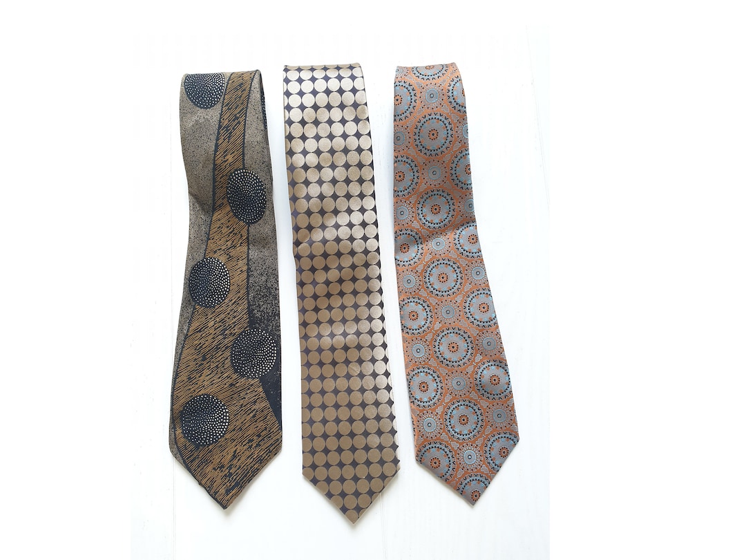 Set of Three Ties 70s 80s Atomic Print Neckties / Brown Geometric ...