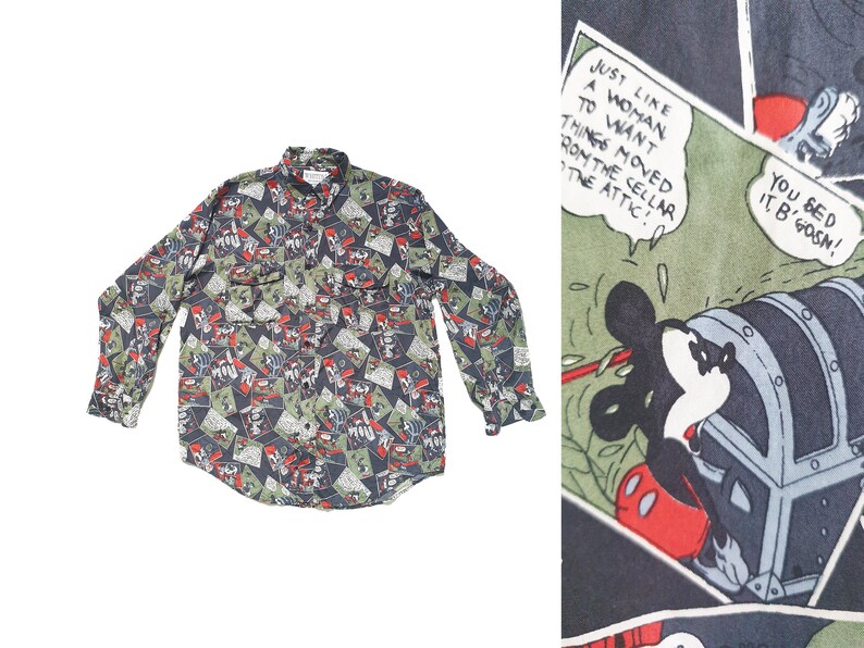 Vintage Mickey Mouse Shirt Cartoon Print 80s 90s Pop Art 1920s 1950s 8890
