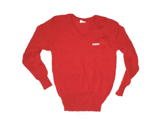 Vintage Yamaha Motor Logo Wool Sweater – Red V-neck 8… - Gem