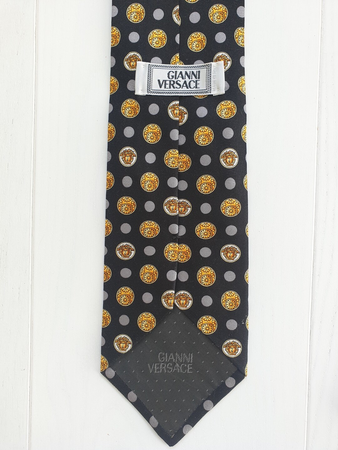 80s VERSACE Silk Necktie - Polka Dot Medusa Swing Tie - Etsy