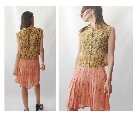 Vintage 1970s Psychedelic blouse, 1970s sheer crop to… - Gem