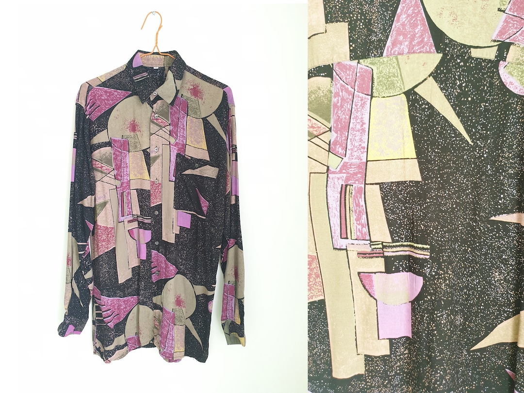 1980s Vintage Men's ART DECO Shirt, 80s New Wave, Abstract Print Shirt ...