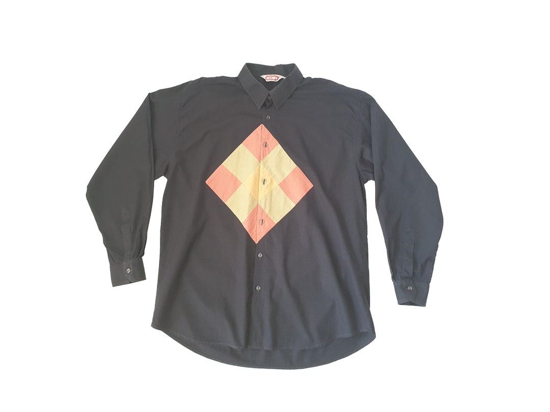 Vintage Checkerboard Patch Shirt Men, Art Deco Shirt, Geometric Argyle ...