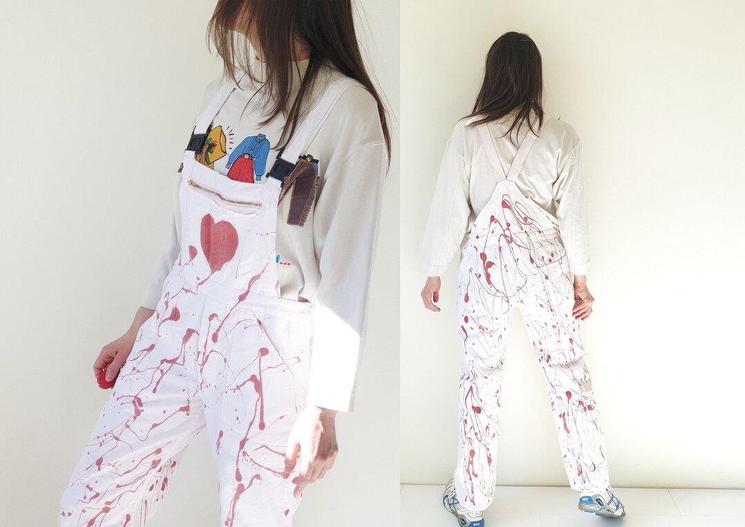 Art Deco Denim Dungarees, Jackson Pollock Abstract Print, 80s New Wave ...