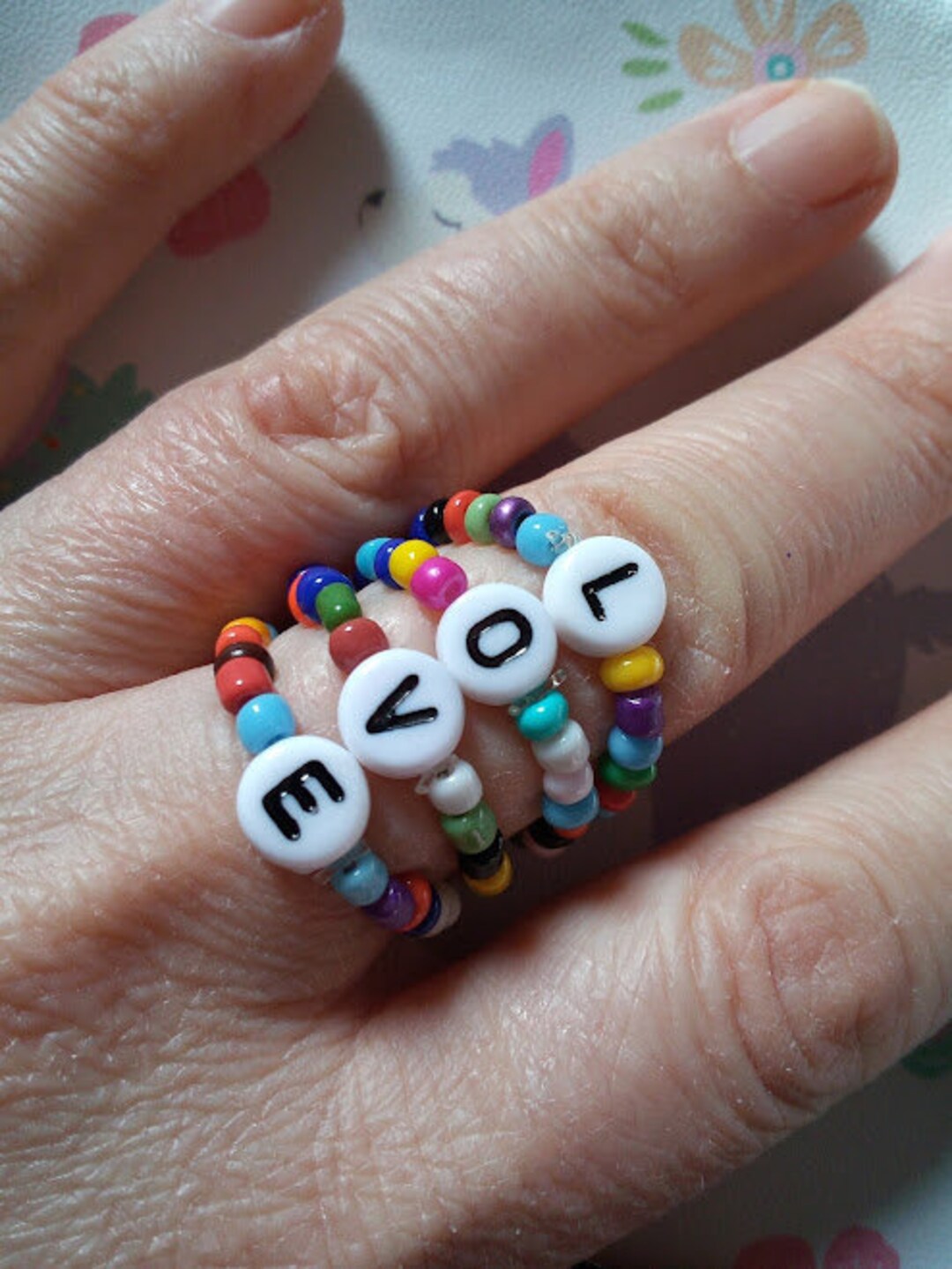 Cute Set of 4 LOVE Bead Stretch Rings Holiday Boho Summer VSCO - Etsy