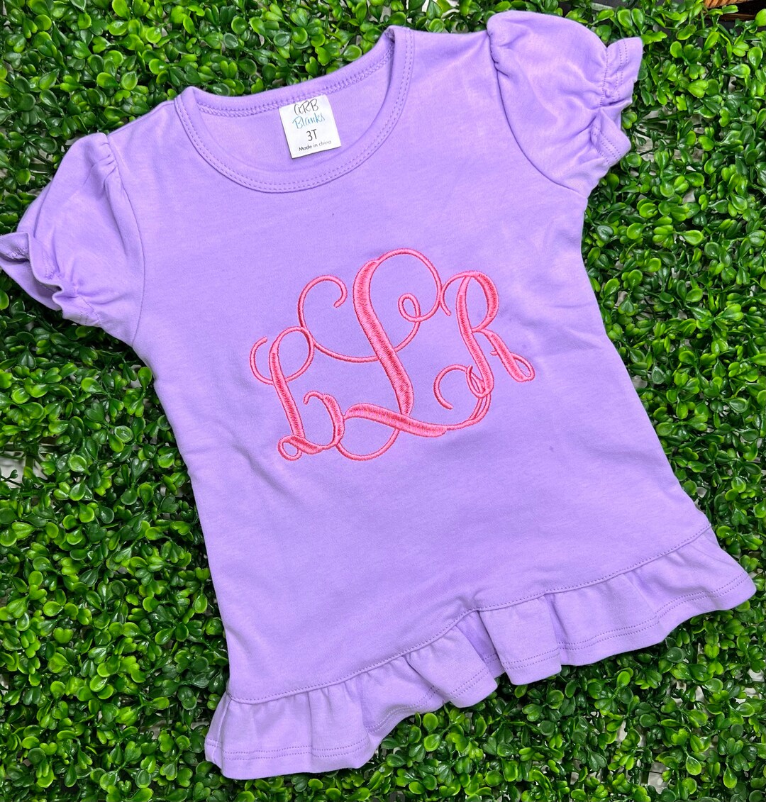 Monogram Ruffle Shirt/monogram Puff Sleeve Shirt/monogram Girl Shirt ...