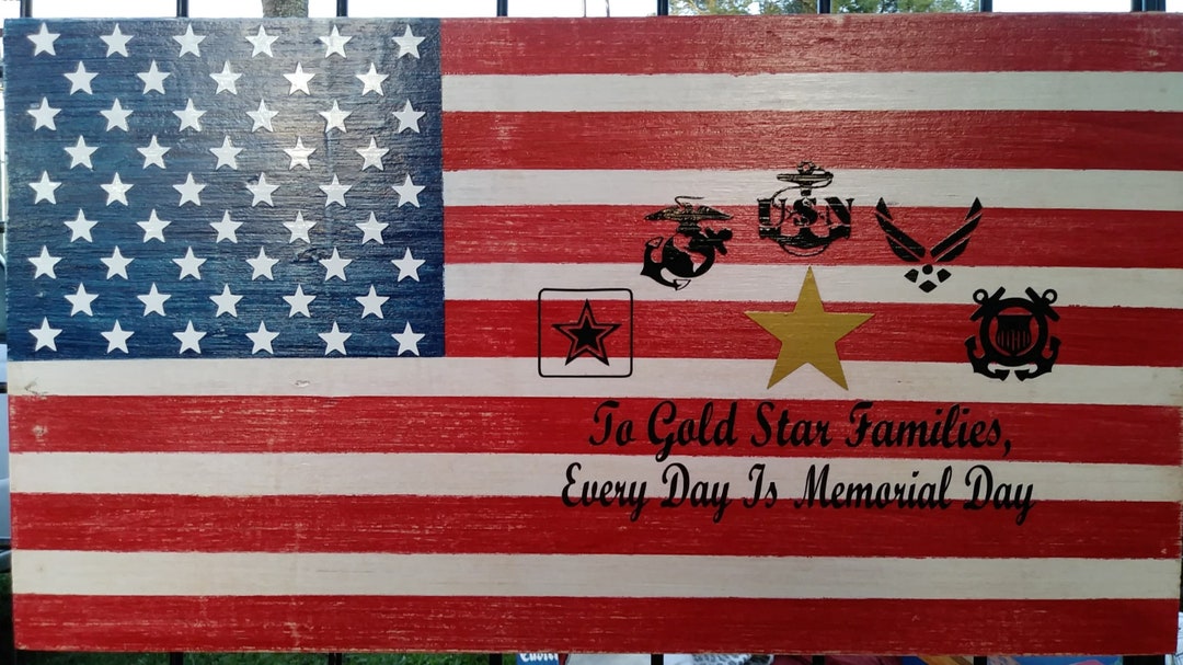 Gold Star Members Memorial Flag Wall Decor, Wood Sign, Patriotic ...