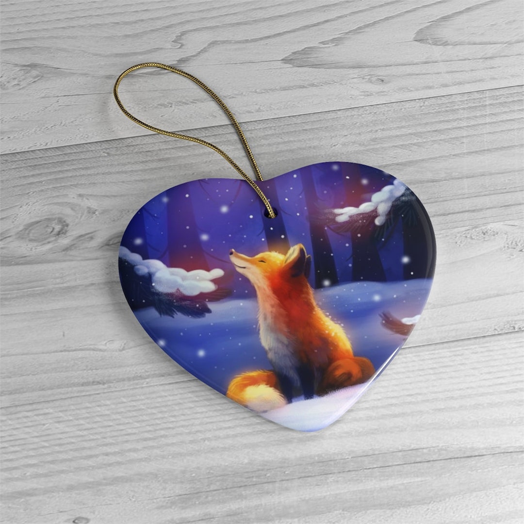 Fox in Snow Forest Ornament Majestic Illustration Fairytale - Etsy