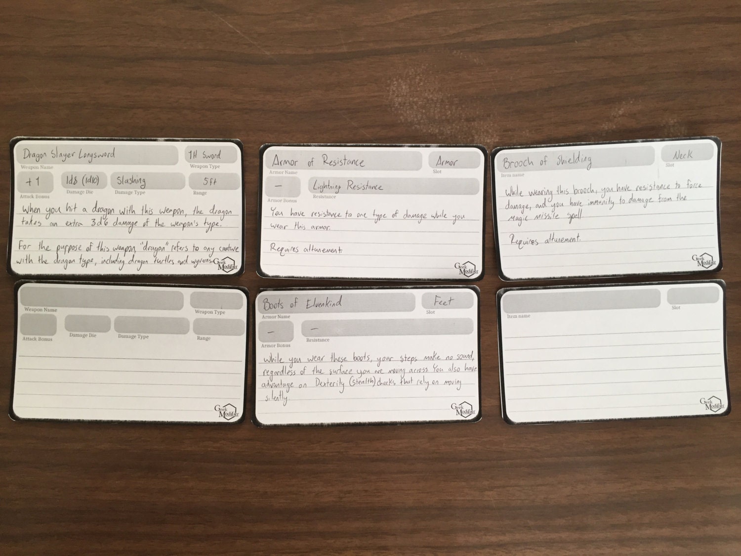 RPG Magic Item/weapon/armor Cards - Etsy